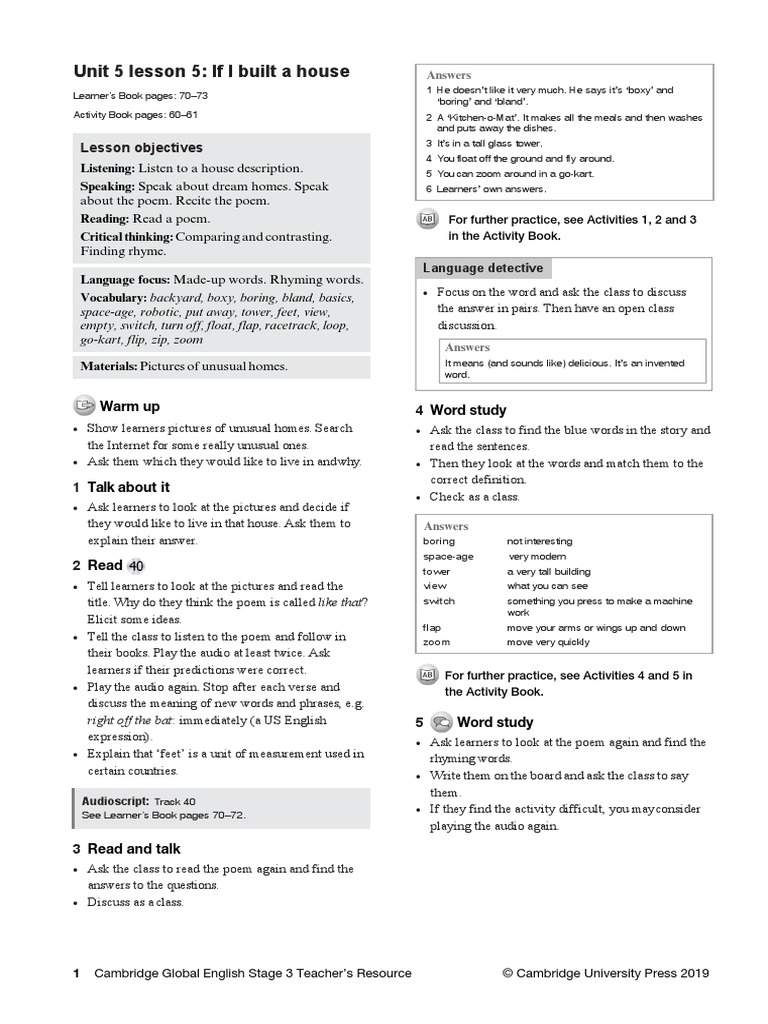 Unit 5 Lesson 5: If I Built A House | PDF | Poetry | Question