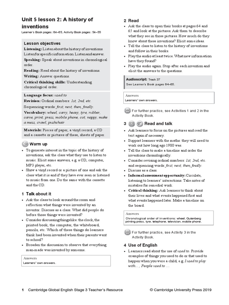 Unit 5 Lesson 2: A History of Inventions: 2 Read | PDF | Books ...