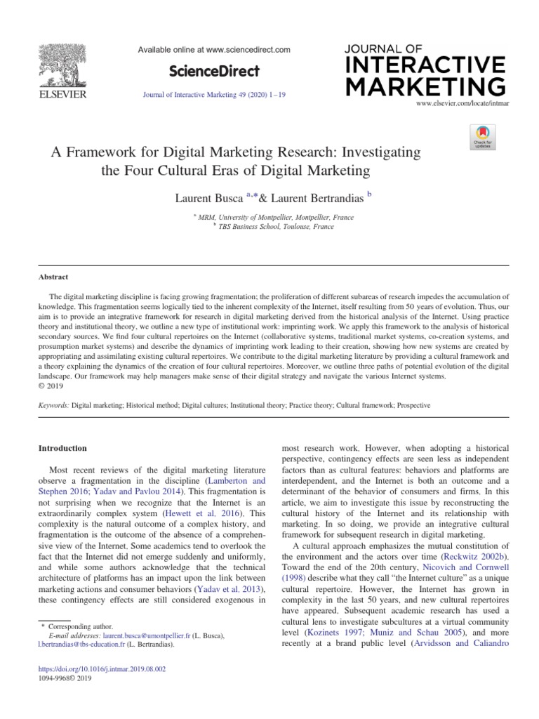 A Framework For Digital Marketing Research: Investigating The Four ...