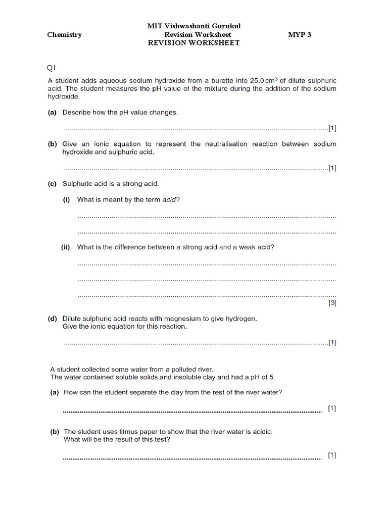 MYP-3 Chemistry Week 5 Worksheet | PDF | Atoms | Chemical Elements