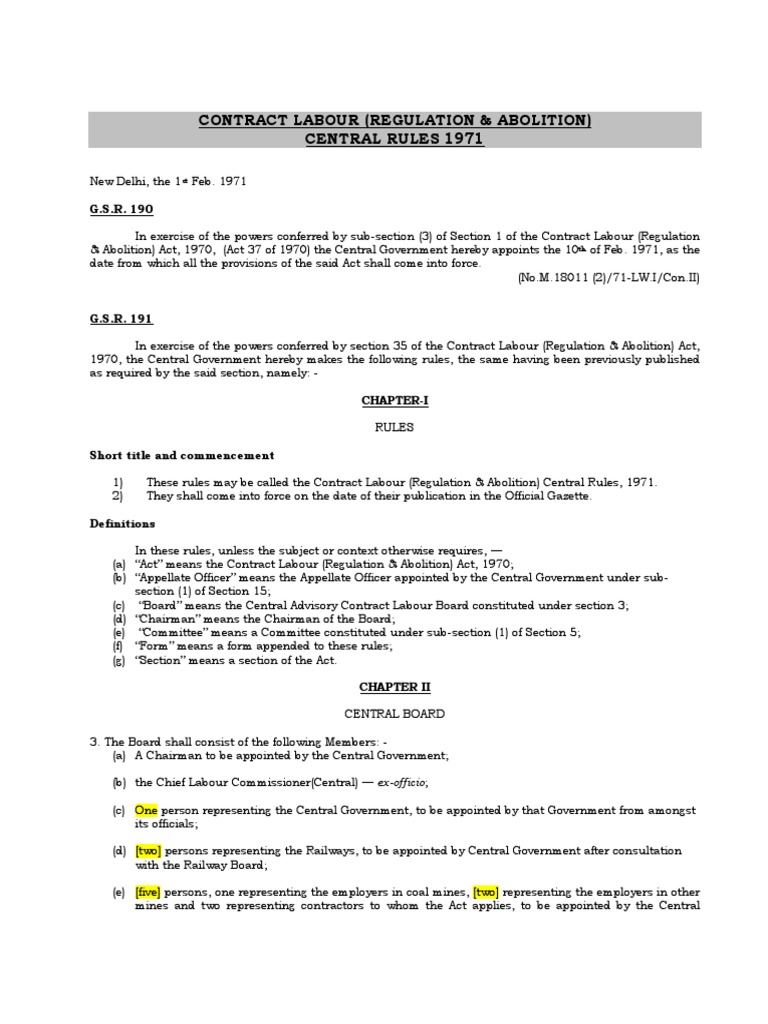 Contract Labour Rules 1971 Overview | PDF | License | Quorum