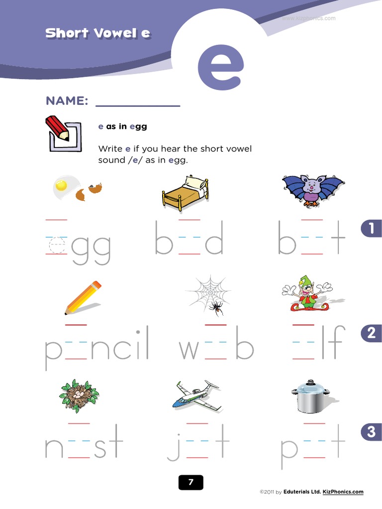 Short Vowel E: Name | PDF