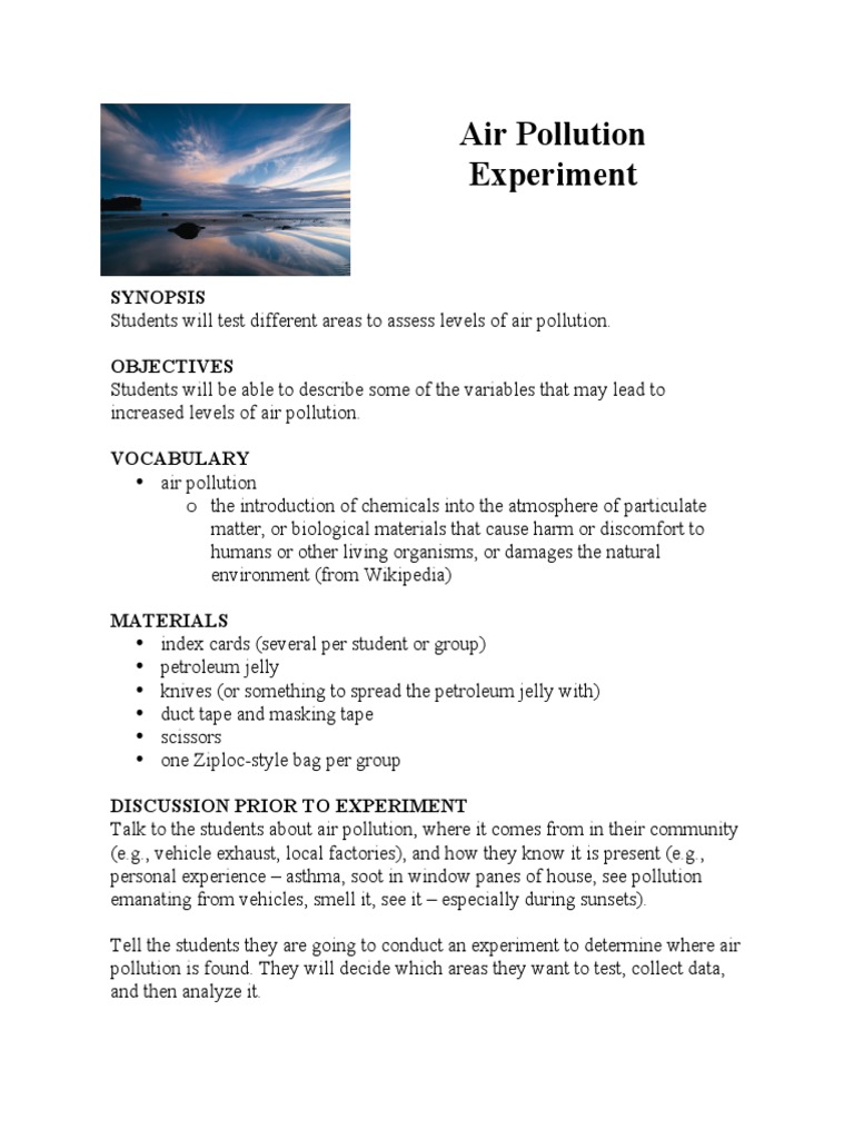 Air Pollution Experiment | PDF | Experiment | Air Pollution