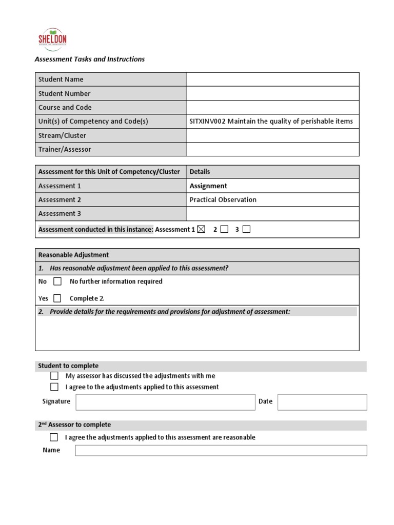Assessment Sheet for Food Safety Unit | PDF | Food Safety | Refrigerator