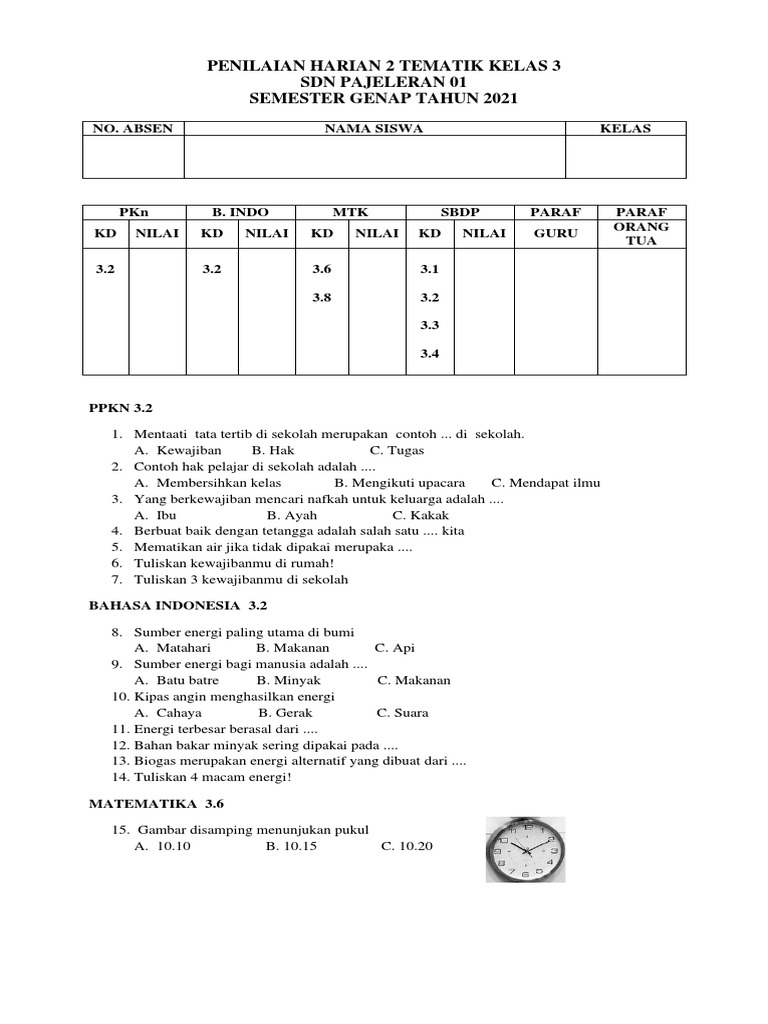 Ulangan Harian Tema 6 | PDF