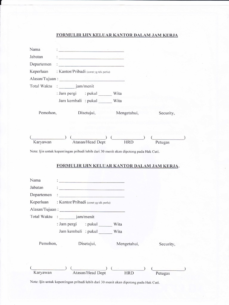 Form Ijin Keluar Kantor | PDF