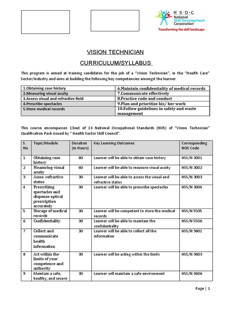 Curriculum Template - Vision Technician | Download Free PDF | Visual ...