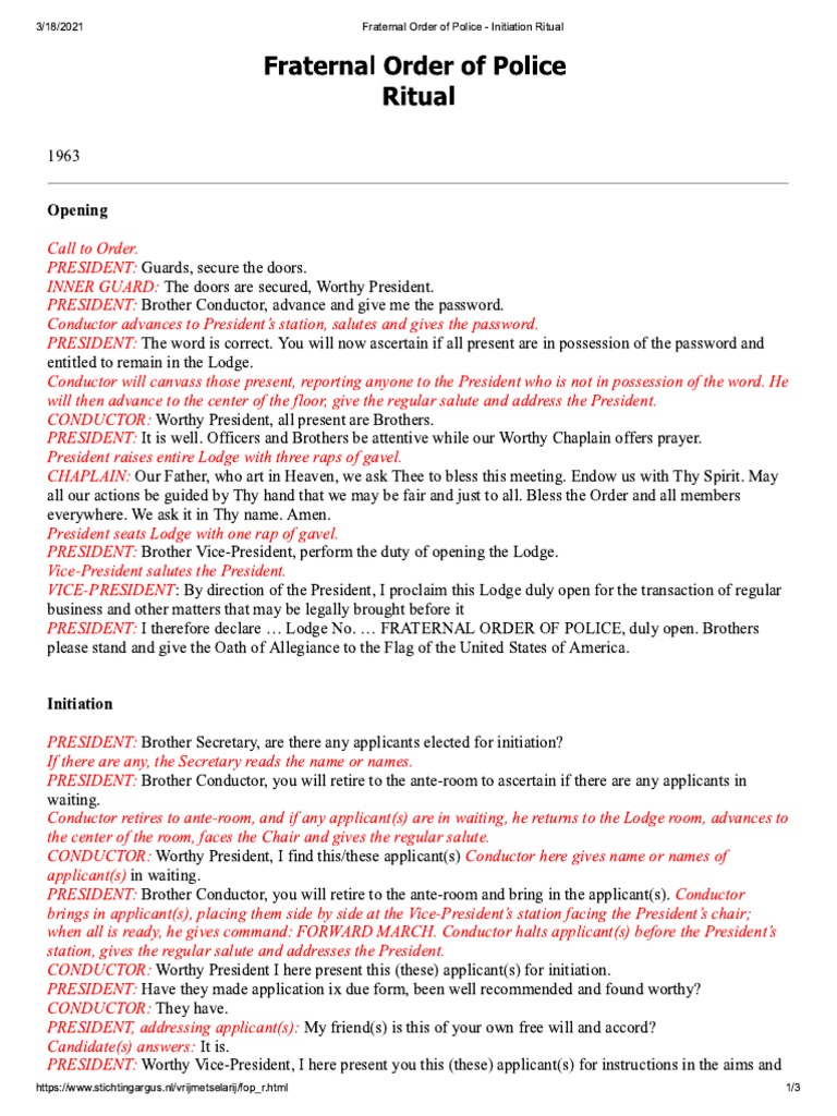 Fraternal Order of Police - Initiation Ritual | PDF