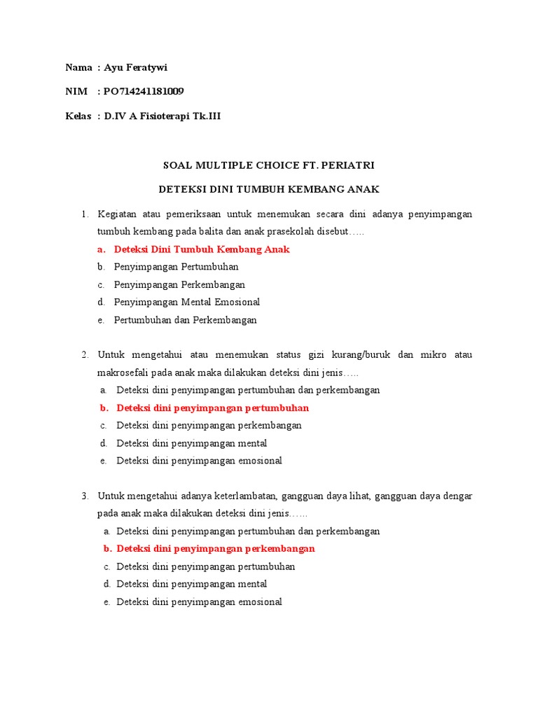 Ayu Feratywi - Soal Multiple Choice Deteksi Tumbuh Kembang Anak - FT ...