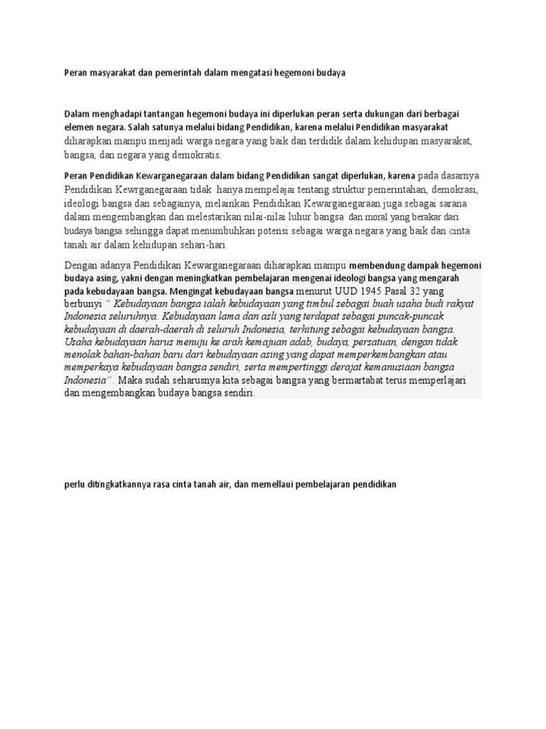 Peran Pendidikan Cegah Hegemoni Budaya | PDF
