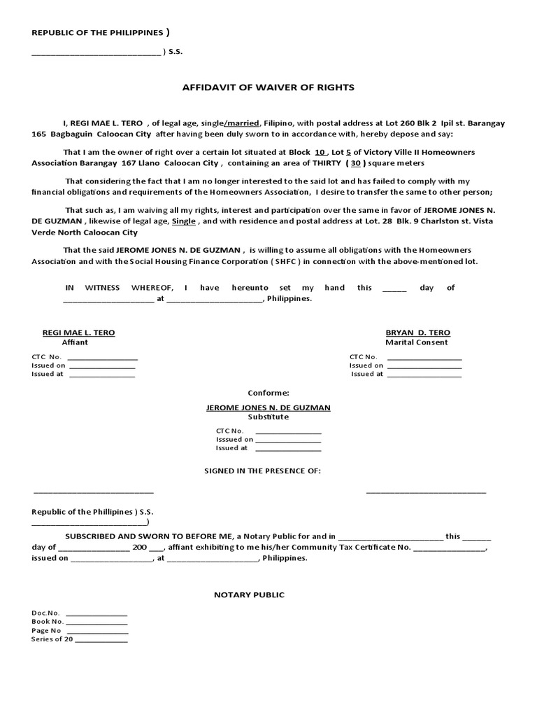 Affidavit of Waiver vv2 | PDF | Affidavit | Policy