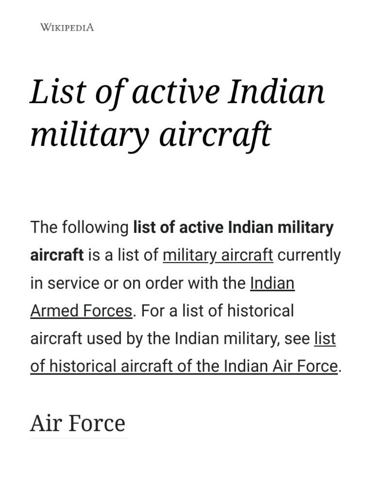 List of Active Indian Military Aircraft - Wikipedia | PDF | Military ...
