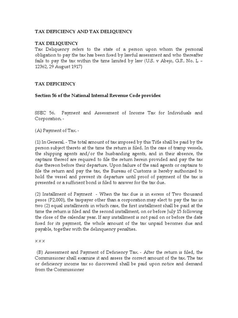 Tax Deficiency and Tax Deliquency | PDF | Internal Revenue Service ...