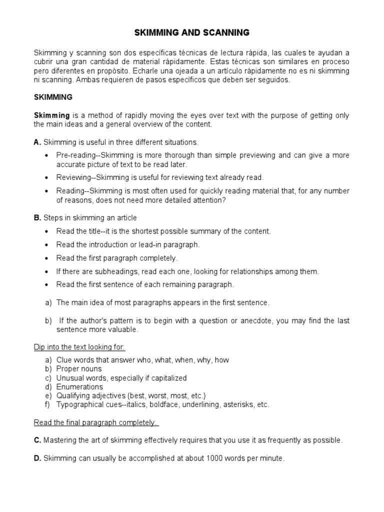 Text Skimming and Scanning | Download Free PDF | Speed Reading | Syntax
