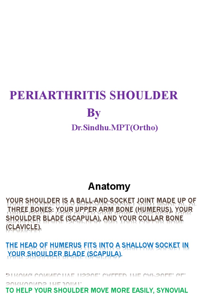 Periarthritis Shoulder By: DR - Sindhu.MPT (Ortho) | PDF | Shoulder ...