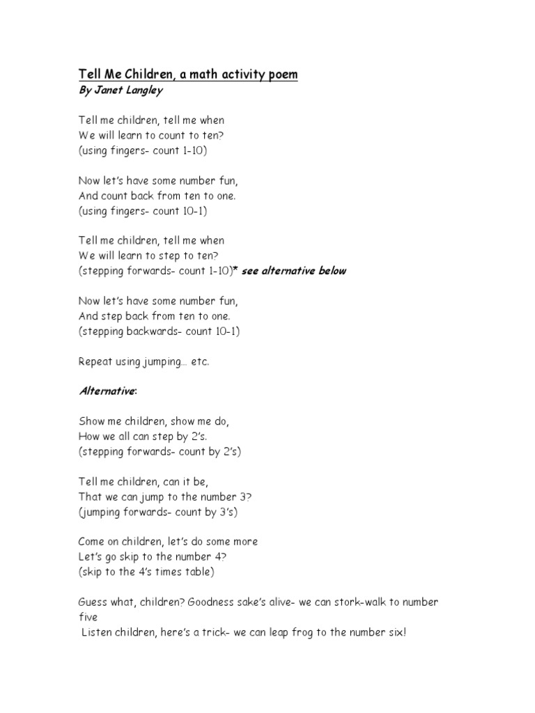 An Interactive Math Poem for Counting and Number Sequences | PDF