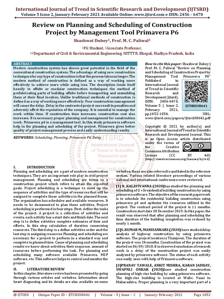 Review On Planning and Scheduling of Construction Project by Management ...