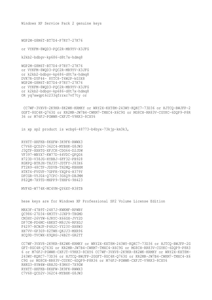 A Collection of Windows XP Service Pack 2 Product Keys | PDF | Windows ...