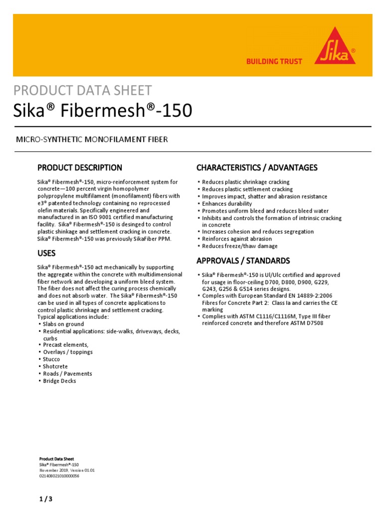 Sika® Fibermesh®-150: Product Data Sheet | PDF | Fibers | Concrete