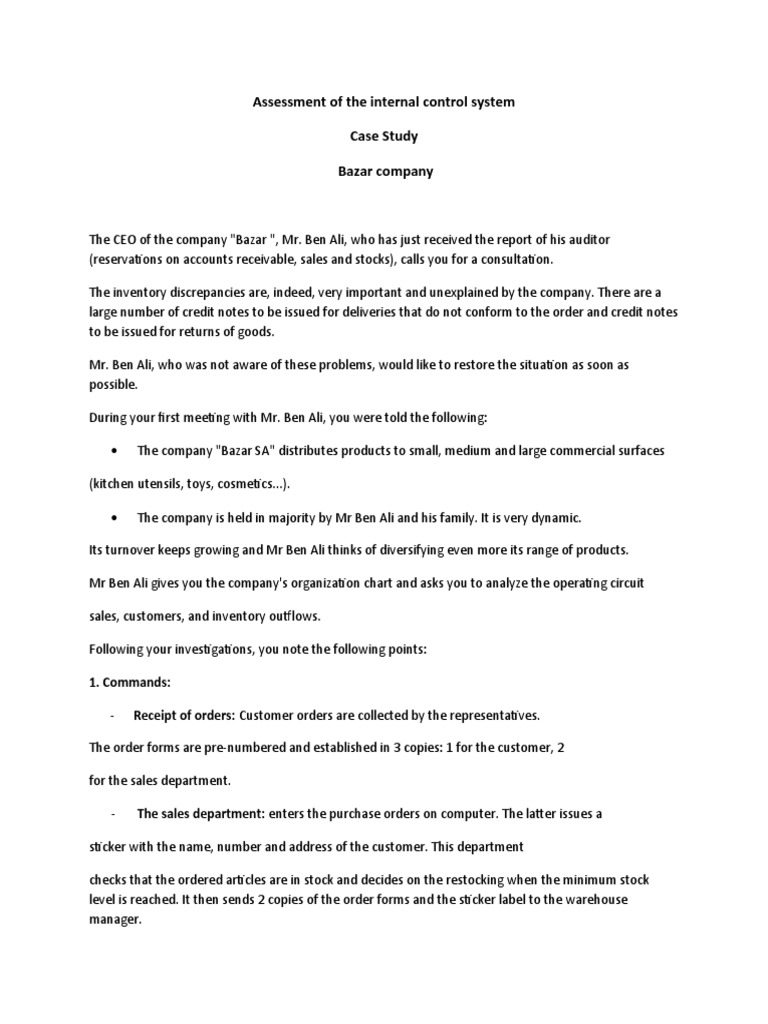 Assessment of The Internal Control System Case Study | PDF | Delivery ...