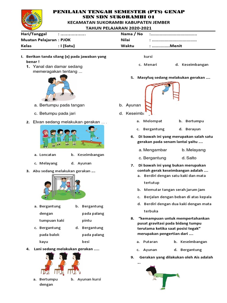 Soal PTS 2 PJOK Kelas 1 | PDF