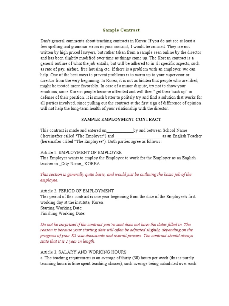 Korean Employment Contract Overview | PDF | Working Time | Employment