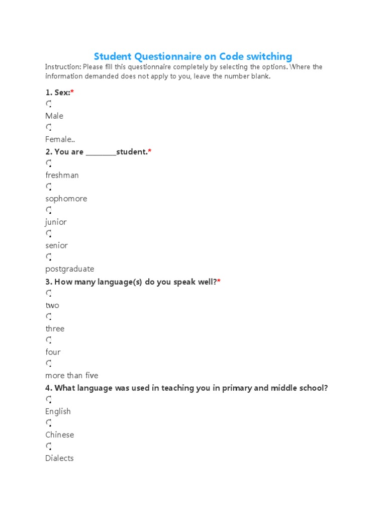 Student Questionnaire On Code Switching | PDF | Psychological Concepts ...