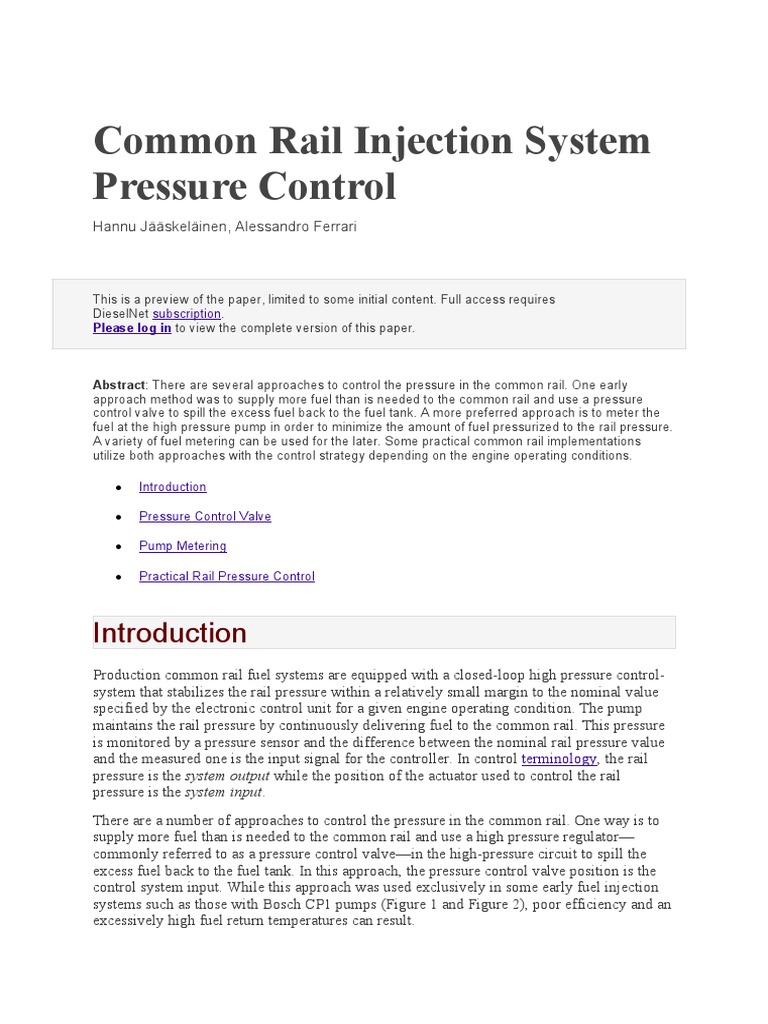 Common Rail Injection System Pressure Control | PDF | Fuel Injection | Pump