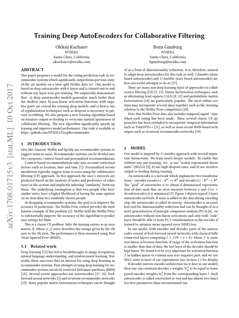 Training Deep Autoencoders For Collaborative Filtering: Oleksii ...