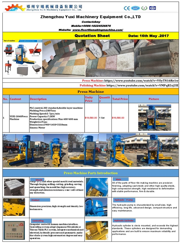Yuxi3040 Terrazzo Tile Making Machne Quotation List PDF | PDF | Forging ...