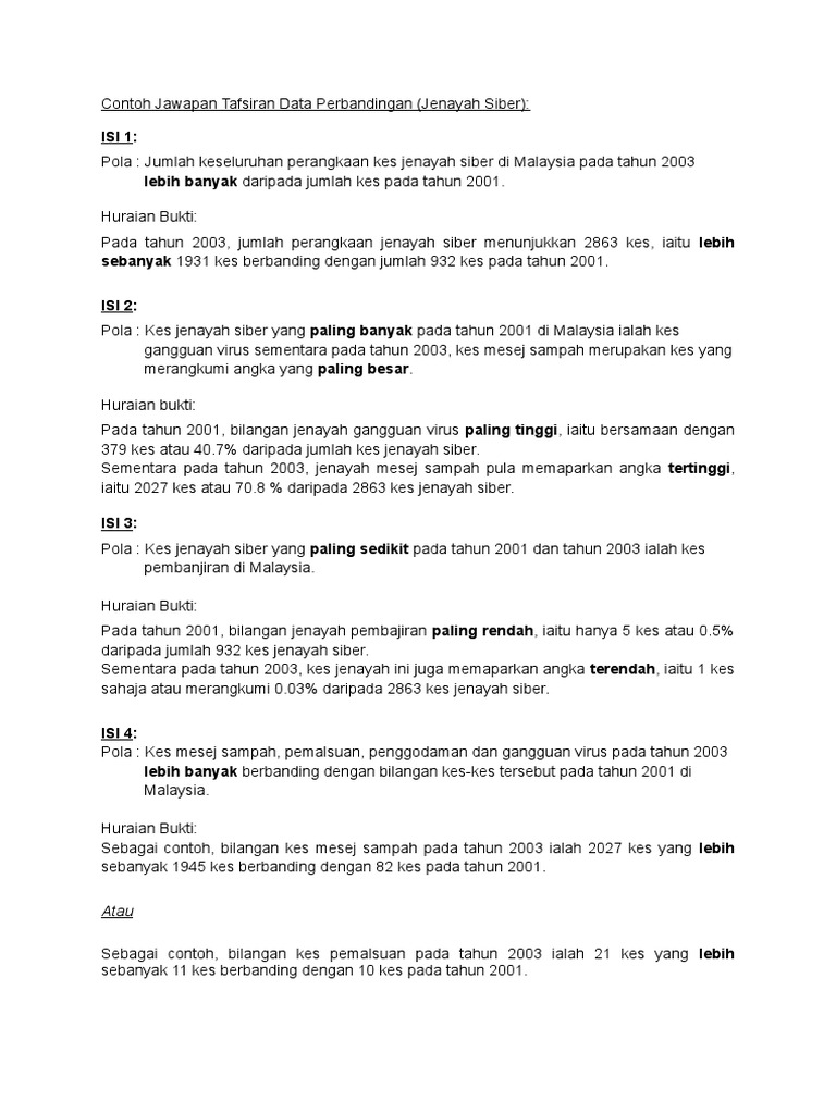 Contoh Jawapan Data Perbandingan | PDF