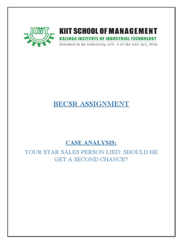 Becsr Assignment: Your Star Sales Person Lied: Should He Get A Second Chance? | Download Free ...