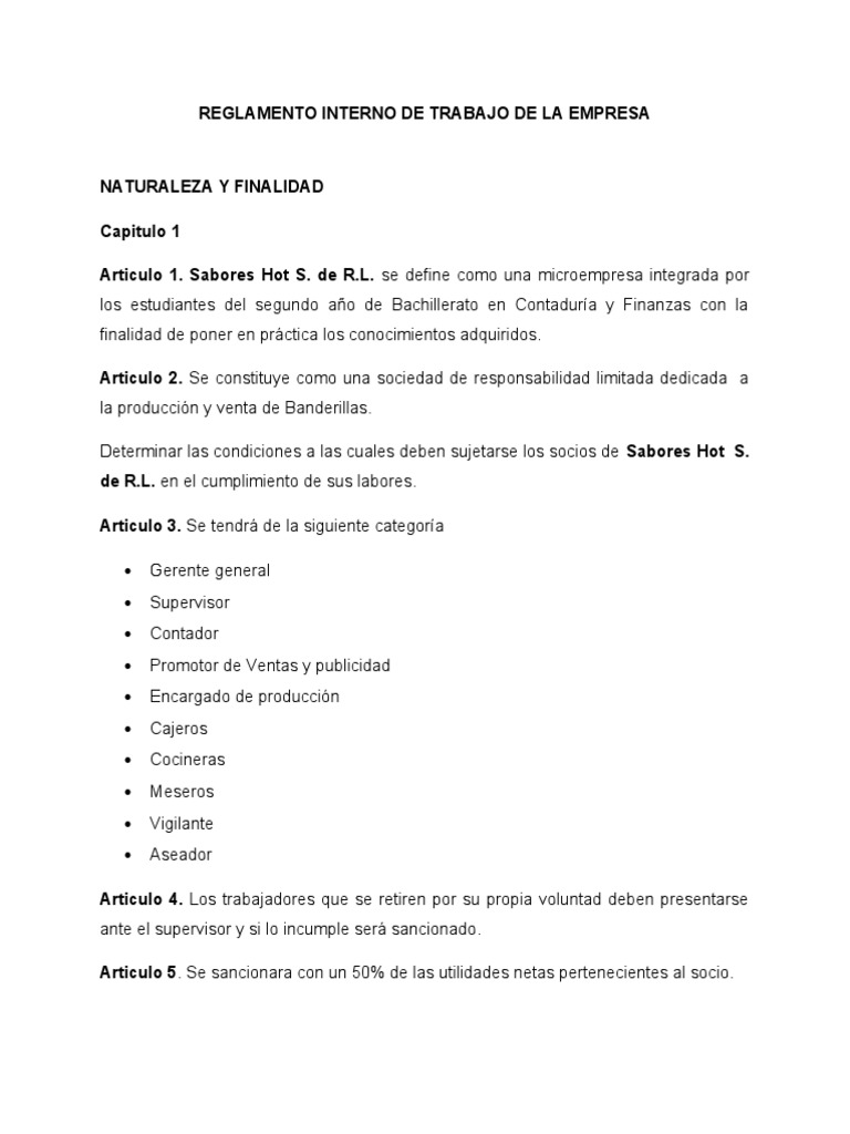 Reglamento Interno de Trabajo de La Empresa | PDF | Empresas | Justicia