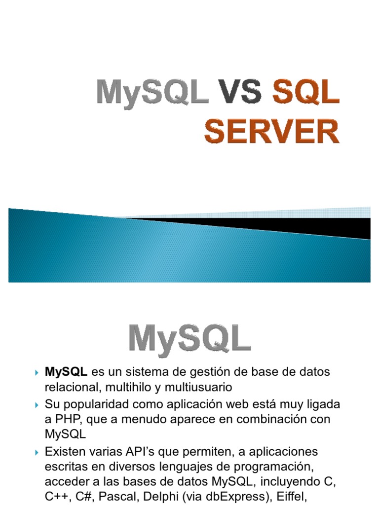 MySQL VS SQL SERVER Diapositivas | PDF | Servidor SQL de Microsoft | SQL