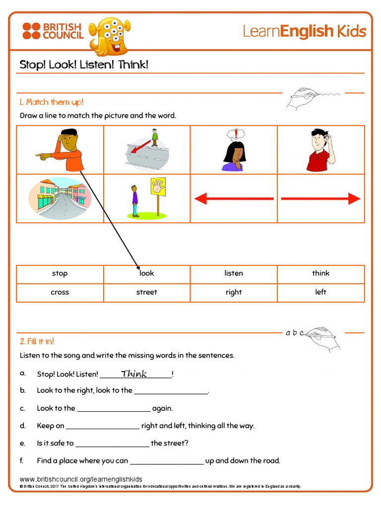 Songs Stop Look Listen Think Worksheet | PDF