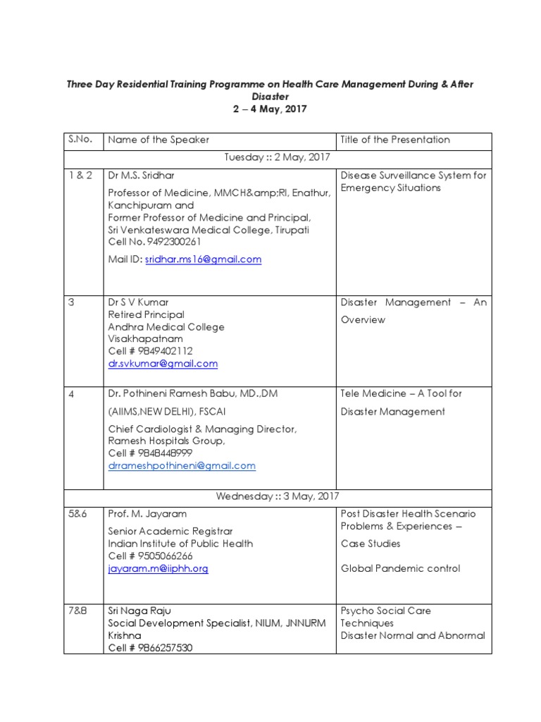 Three Day Residential Training Programme On Health Care Management ...
