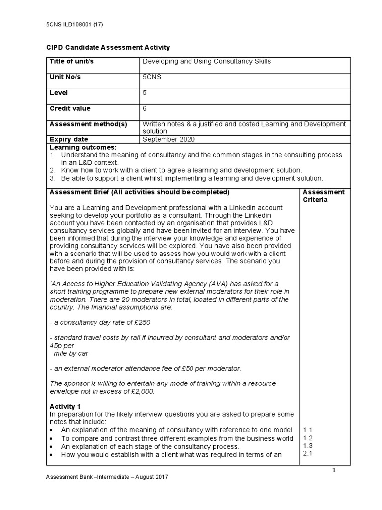 CIPD Candidate Assessment Activity Title of Unit/s Unit No/s Level ...