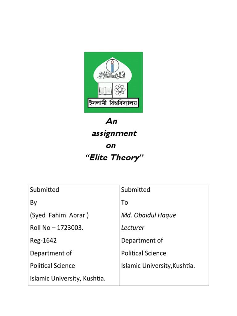 An Assignment On "Elite Theory" | PDF | Elite | Political Science