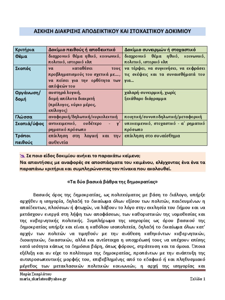 ΑΣΚΗΣΗ ΔΙΑΚΡΙΣΗΣ ΑΠΟΔΕΙΚΤΙΚΟΥ ΚΑΙ ΣΤΟΧΑΣΤΙΚΟΥ ΔΟΚΙΜΙΟΥ | PDF
