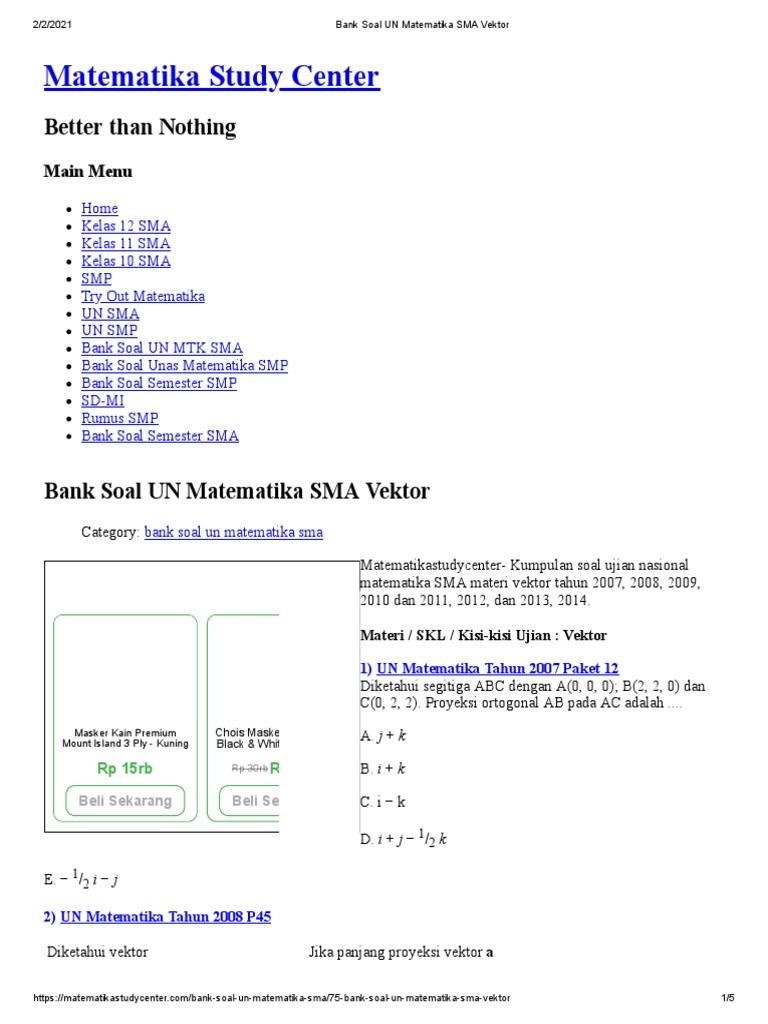 Soal UN Matematika SMA: Vektor | PDF