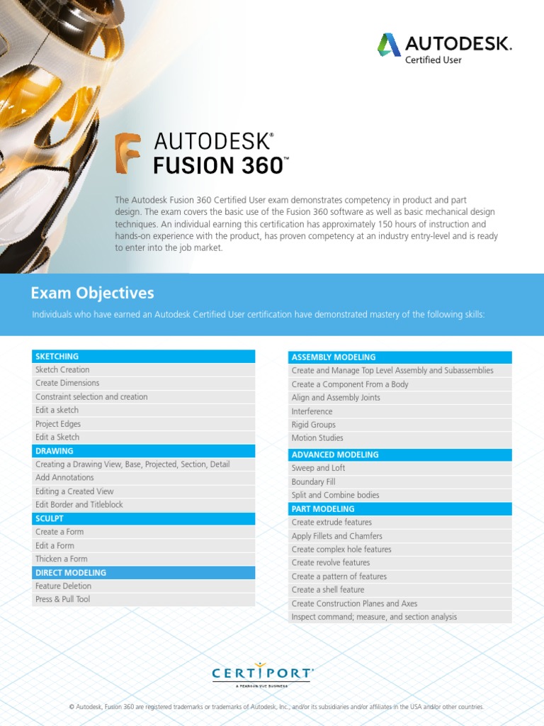 ACU Fusion 360 Exam Objectives 0120 | PDF | Autodesk | Computing