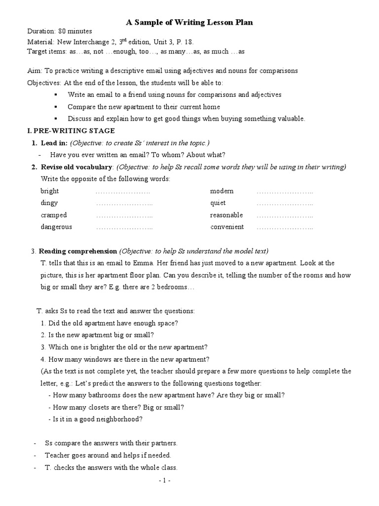 Sample Writing Lesson Plan | PDF | Lesson Plan | Linguistics