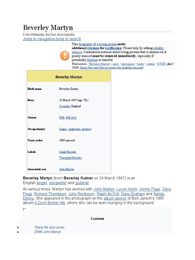 Beverley Martyn: Jump To Navigation Jump To Search | PDF | Musicians ...