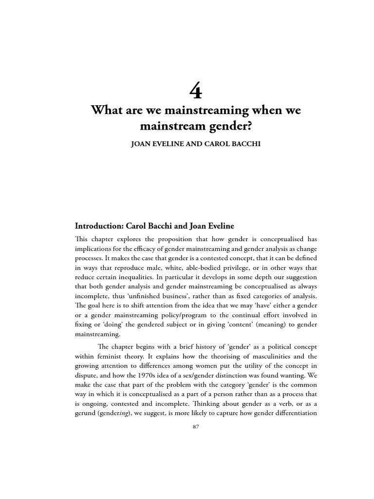Bacchi and Eveline - What Are We Mainstreaming | PDF | Gender Mainstreaming | Gender
