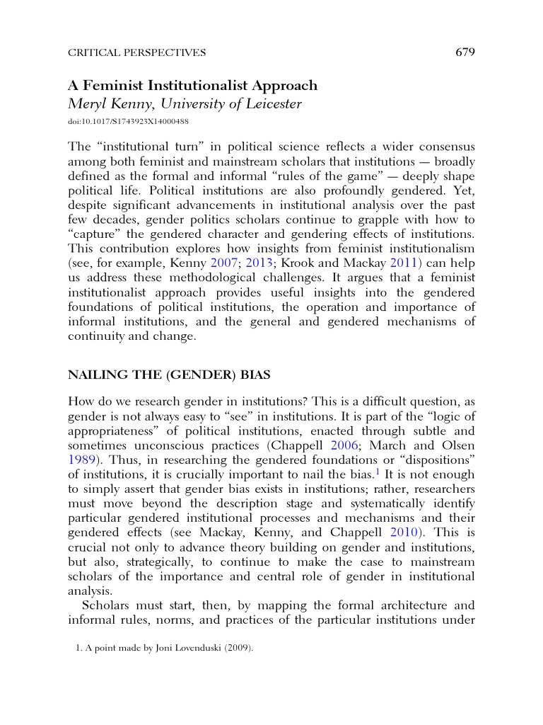 A Feminist Institutionalist Approach Meryl Kenny, University of ...