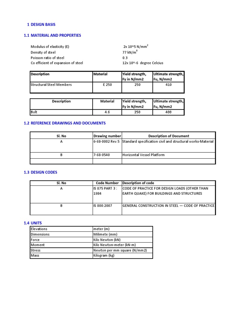 1 Design Basis 1.1 Material and Properties 1.1 Material and Properties ...