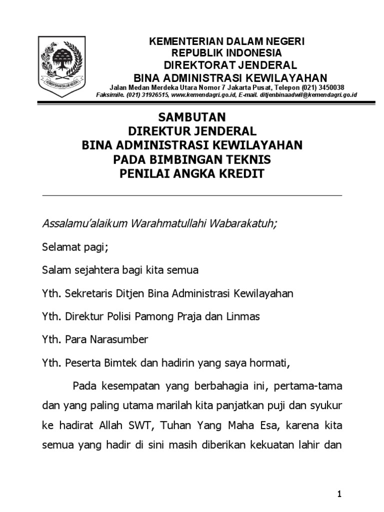 Sambutan Pembukaan Dirjen | PDF