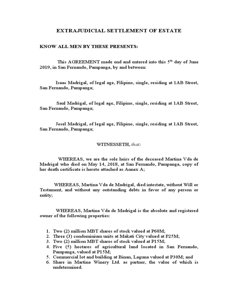 Extrajudicial Settlement of Estate | PDF | Property Law | Civil Law ...