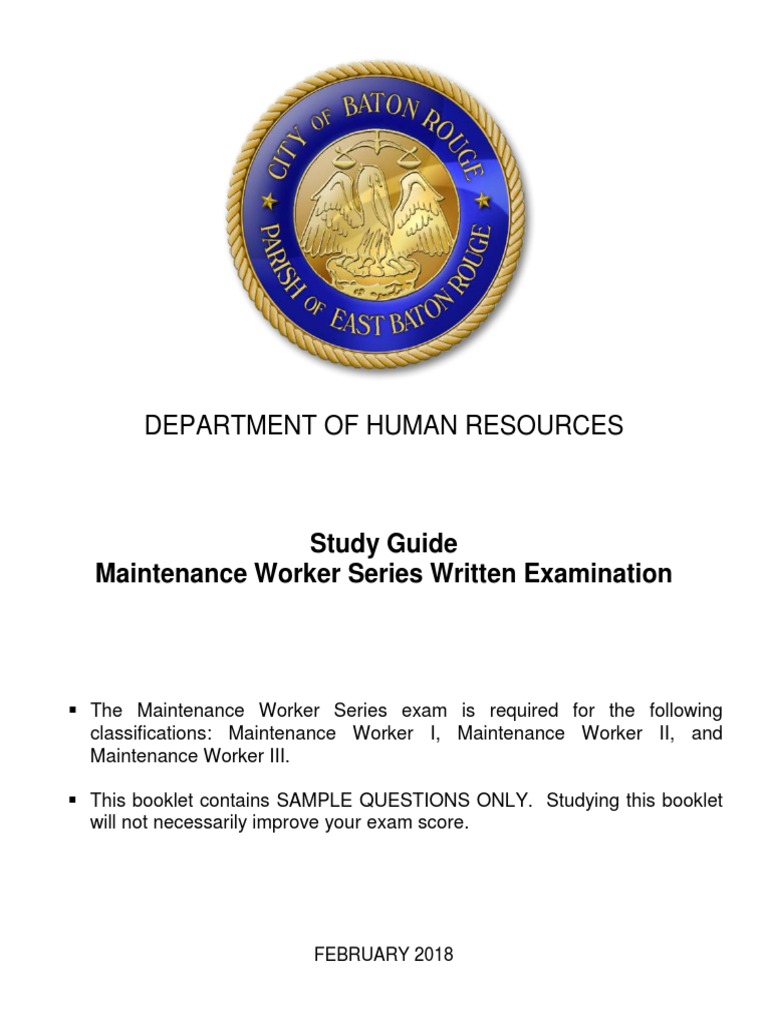 Maintenance Worker Exam Study Guide | PDF | Test (Assessment) | Question
