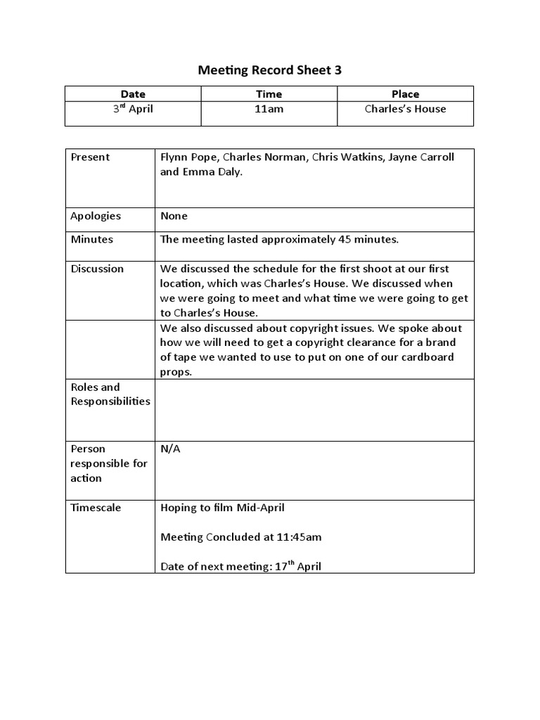 Meeting Record Sheet 3 Flynn | PDF